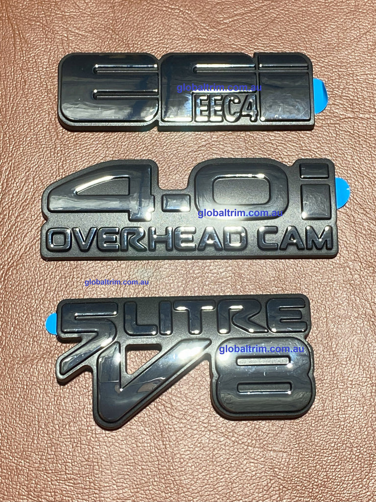 BADGE PAIR XF EB ED EF EL EFI EEC4 4.0i 5 Litre V8 FALCON FAIRMONT GHI ...