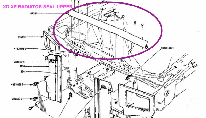 FORD XD XE XF Rubber seal under bonnet top of radiator upper with plug ...